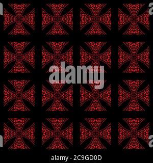 Red black seamless arabesque mosaic bandana pattern. Modern masculine neckerchief geometric ...