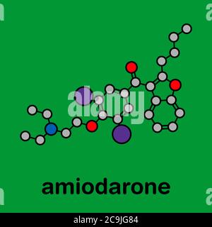 Amiodarone antiarrhythmic drug molecule. Stylized skeletal formula ...
