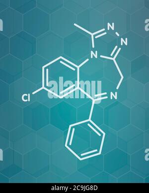 Alprazolam sedative and hypnotic drug (benzodiazepine class) molecule ...