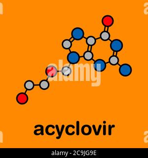 acyclovir antiviral drug molecule. Stylized skeletal formula (chemical ...