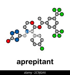 Aprepitant antiemetic drug molecule. Stylized skeletal formula ...