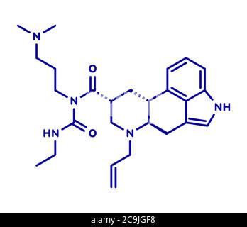 Cabergoline drug molecule. Used in Parkinson's disease and other ...