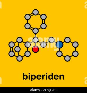 Biperiden Parkinson's disease drug molecule. Stylized skeletal formula ...