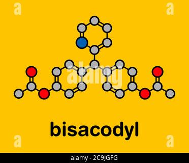Bisacodyl laxative drug molecule. Stylized skeletal formula (chemical ...
