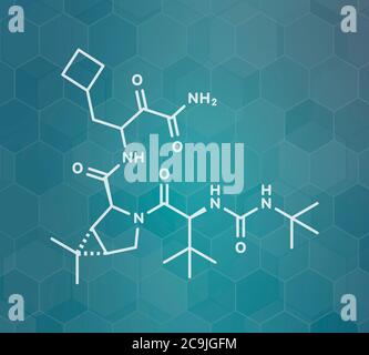Boceprevir hepatitis C virus (HCV) drug molecule. Stylized skeletal ...