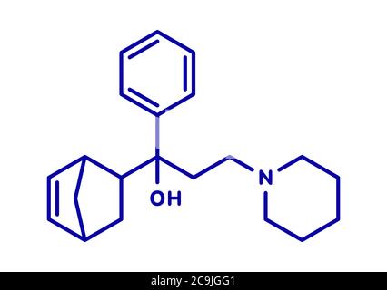 Biperiden Parkinson's disease drug molecule. Stylized skeletal formula ...