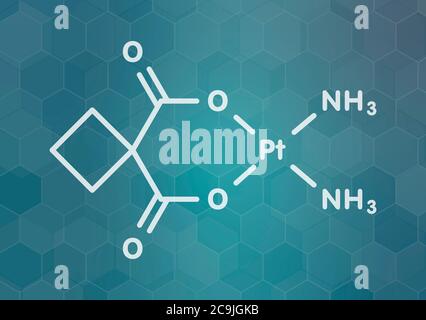Carboplatin cancer chemotherapy drug molecule. Stylized skeletal ...