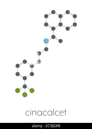 Cinacalcet hyperparathyroidism drug molecule. Stylized skeletal formula ...