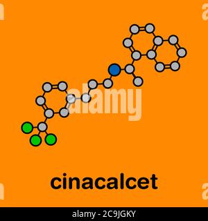 Cinacalcet hyperparathyroidism drug molecule. Stylized skeletal formula ...