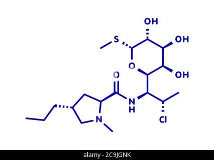 Clindamycin antibiotic drug (lincosamide class) molecule. Stylized ...
