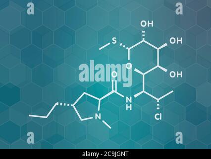 Clindamycin antibiotic drug (lincosamide class) molecule. Stylized ...