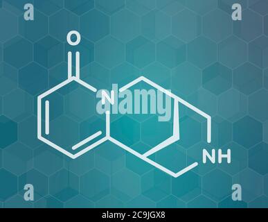Cytisine (baptitoxine, sophorine) smoking cessation drug molecule. Blue ...