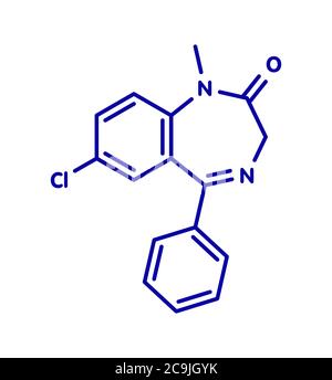 Diazepam sedative and hypnotic drug (benzodiazepine class) molecule ...