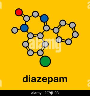 Diazepam sedative and hypnotic drug (benzodiazepine class) molecule ...