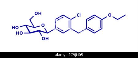 Dapagliflozin diabetes drug molecule. Inhibitor of sodium-glucose ...