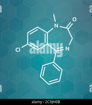 Diazepam sedative and hypnotic drug (benzodiazepine class) molecule ...