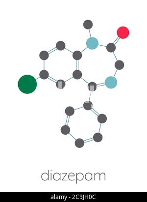 Diazepam sedative and hypnotic drug (benzodiazepine class) molecule ...
