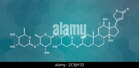 Digoxin heart failure drug molecule. Extracted from foxglove plant ...