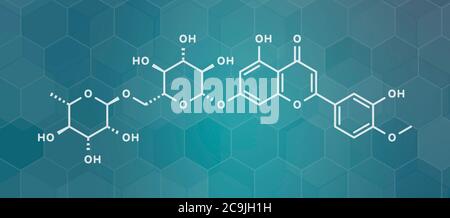 Diosmin venous disease and haemorrhoids drug molecule. Stylized ...