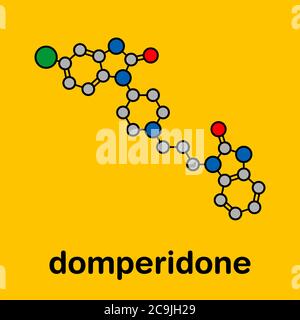 Domperidone nausea and vomiting suppressing drug molecule. Also used to ...