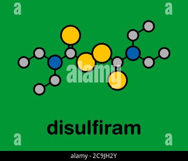 Disulfiram alcoholism treatment drug molecule. Stylized skeletal ...