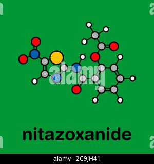 Nitazoxanide antiprotozoal drug molecule. Stylized skeletal formula ...