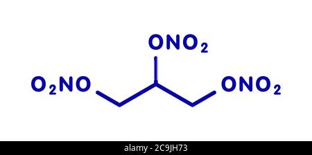 Nitroglycerin (nitro, glyceryl trinitrate) drug and explosive molecule ...