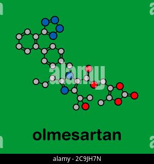 Olmesartan high blood pressure (hypertension) drug. Stylized skeletal ...
