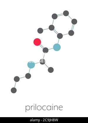 Prilocaine local anesthetic drug molecule. Blue skeletal formula on ...