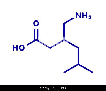 Pregabalin epilepsy and fibromyalgia drug molecule. Stylized skeletal ...