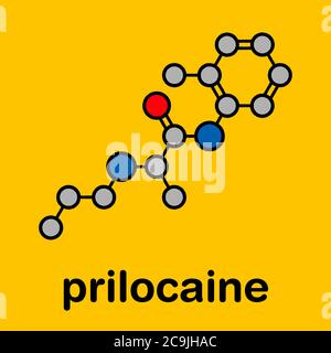 Prilocaine local anesthetic drug molecule. Blue skeletal formula on ...