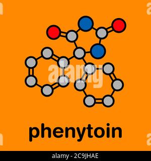 Phenytoin epilepsy drug molecule. Stylized skeletal formula (chemical ...