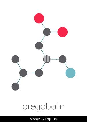 Pregabalin epilepsy and fibromyalgia drug molecule. Stylized skeletal ...