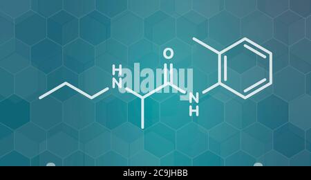 Prilocaine local anesthetic drug molecule. Skeletal formula Stock Photo ...