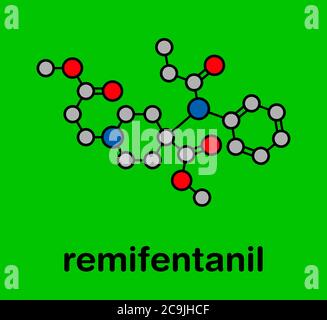 Remifentanil anaesthetic and analgesic drug molecule. White skeletal ...
