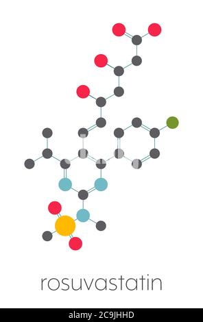 Rosuvastatin molecule. Statin, lipid-lowering drug. Molecular model. 3D rendering. Illustration ...