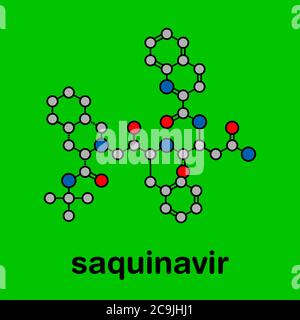 Saquinavir HIV drug molecule. Stylized skeletal formula (chemical ...