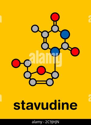 Stavudine (d4T) HIV drug molecule. Thymidine analog that blocks reverse ...