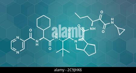 Telaprevir hepatitis C virus drug molecule. Blue skeletal formula on ...