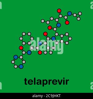 Telaprevir hepatitis C virus drug molecule. Blue skeletal formula on ...