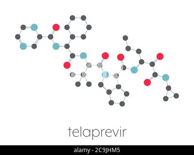 Telaprevir hepatitis C virus drug molecule. Blue skeletal formula on ...