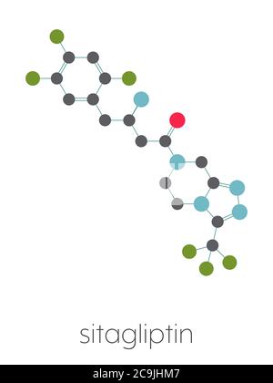 Sitagliptin diabetes drug molecule. Stylized skeletal formula (chemical ...