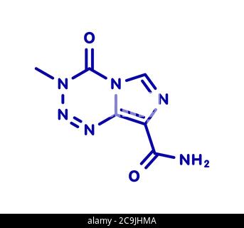 Temozolomide. Molecular model of the drug temozolomide (C6.H6.N6.O2 ...