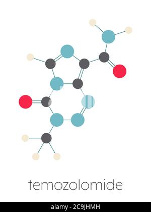 Temozolomide cancer chemotherapy drug molecule. White skeletal formula ...