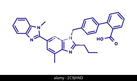 Telmisartan hypertension drug molecule. Used to treat high blood ...