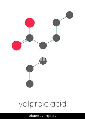 Valproic acid or valproate epilepsy (seizures) drug molecule. Stylized ...