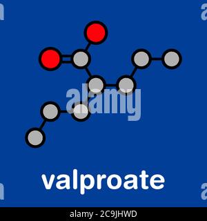 Valproic acid or valproate epilepsy (seizures) drug molecule. Stylized ...