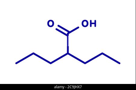 Valproic acid or valproate epilepsy (seizures) drug molecule. Stylized ...