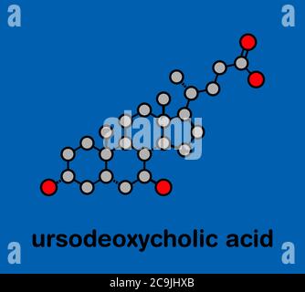 Ursodiol (ursodeoxycholic acid, UDCA) gallstone treatment drug molecule ...
