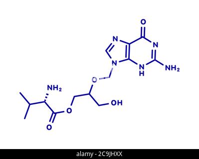 Valganciclovir cytomegalovirus (CMV, HCMV) drug molecule. Stylized ...